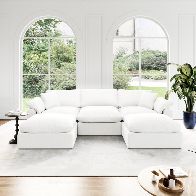 Hokku Designs Upholstered Cloud Modular Sectional Sofa, Modern Comfy Couch Filled With Down ...